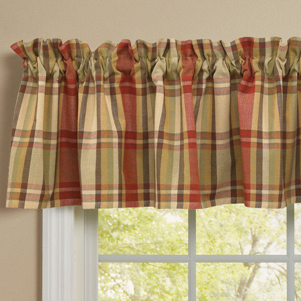August Grove® Alovinard Plaid Cotton Tailored 72'' W Window Valance in Yellow/Red/Beige ...